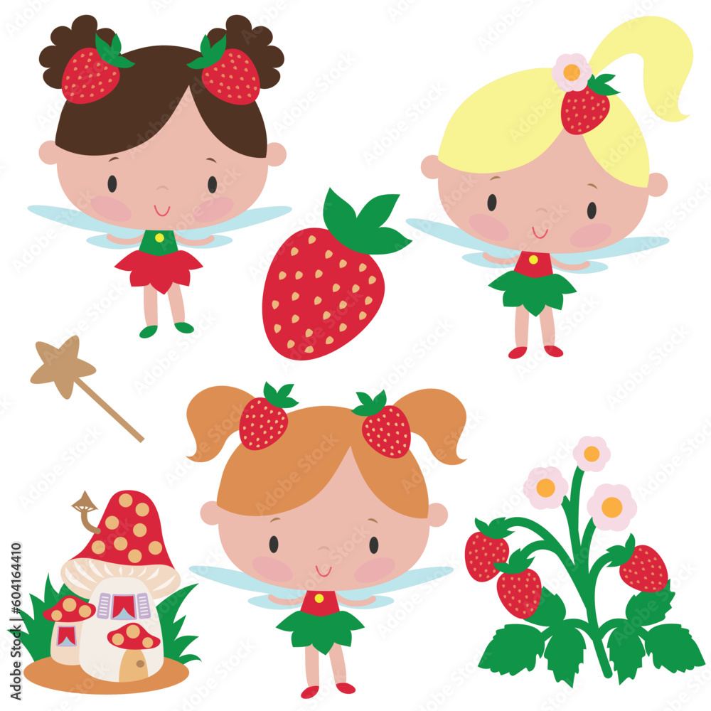 Cute little strawberry fairy vector cartoon illustration Stock Vector ...