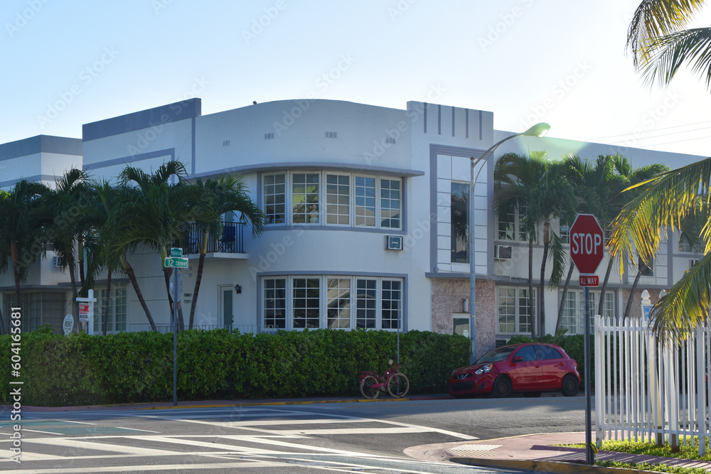 Facade of the buildings, Miami Beach streets, modern urban architecture ...