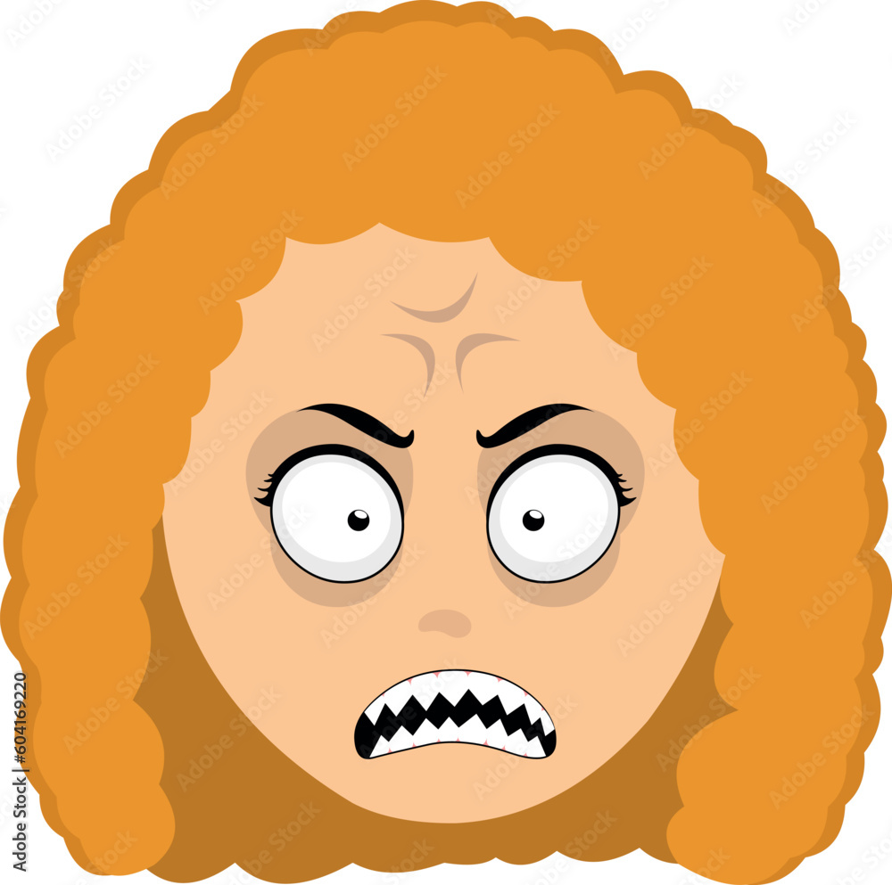 vector illustration face of a red haired woman cartoon, furious with a ...