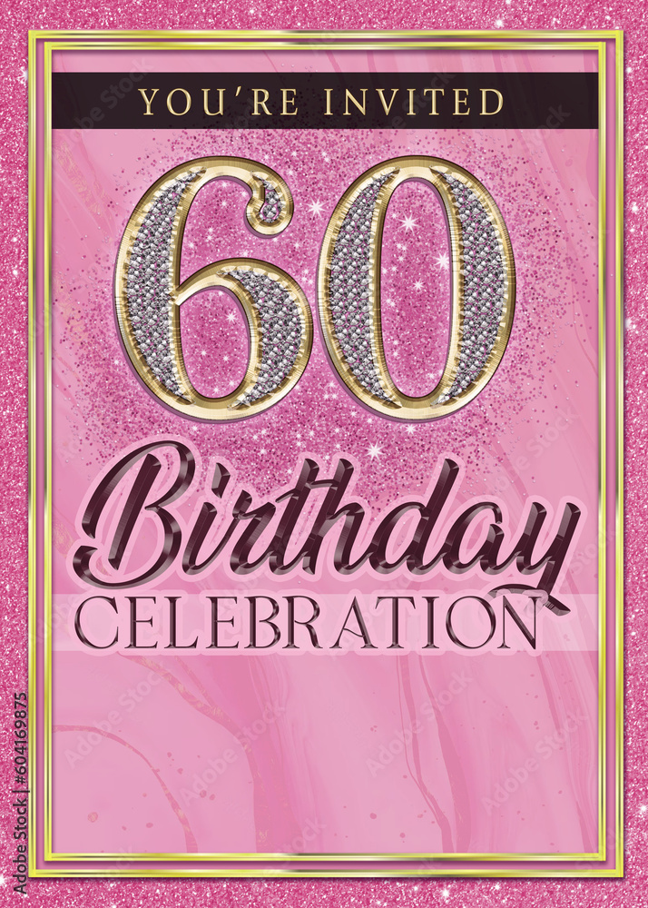 60th Pink and Gold Birthday Celebration Invitation Template Design ...
