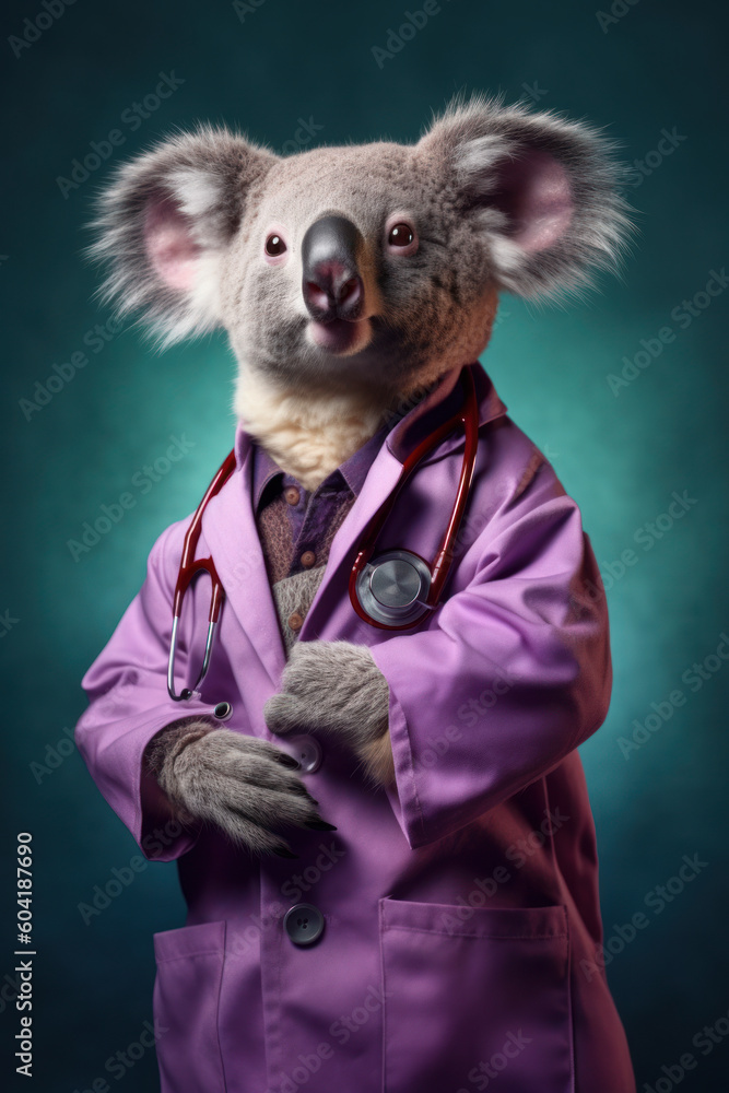 An anthropomorphic koala dressed as doctor hyper-realistic , the doctor ...
