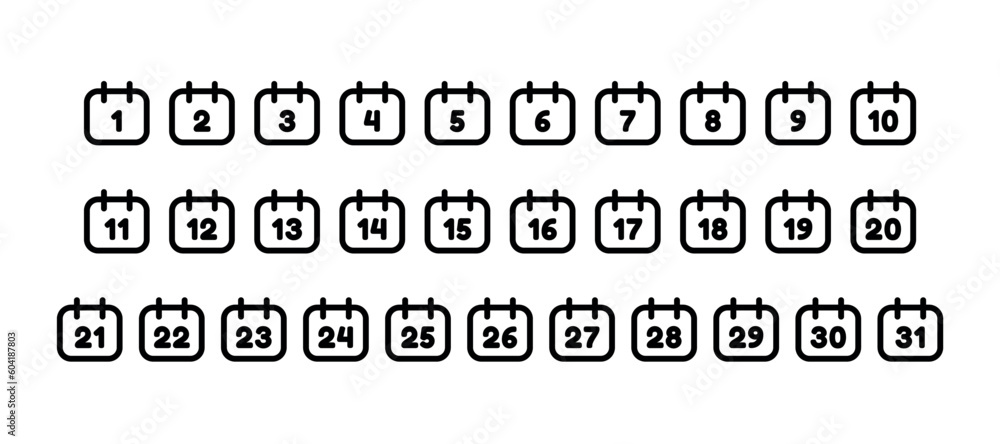 Vector black calendar icons by month dates. Daily calender icon. Set of ...