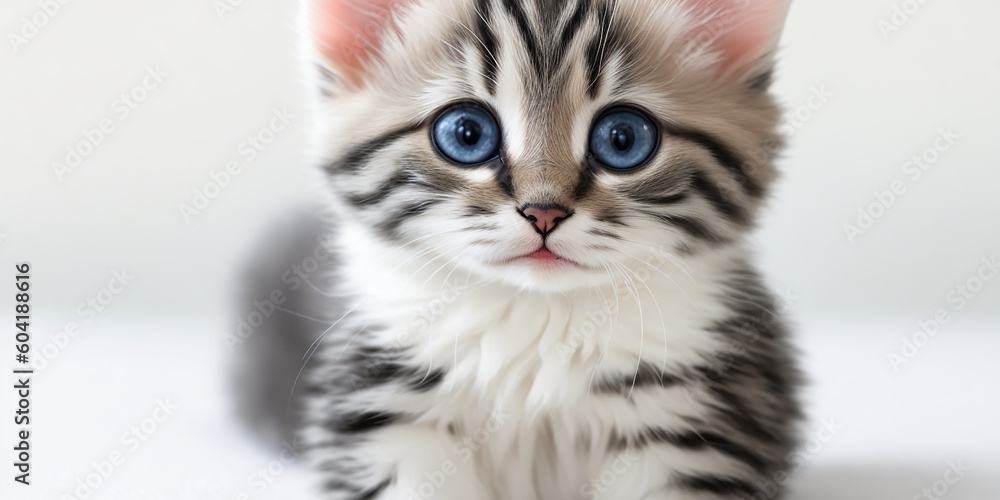 closeup portrait of a cute little baby cat with beautiful blue eyes.B ...