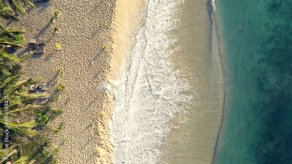Overhead, waves and ocean at tropical beach for summer, holiday and ...