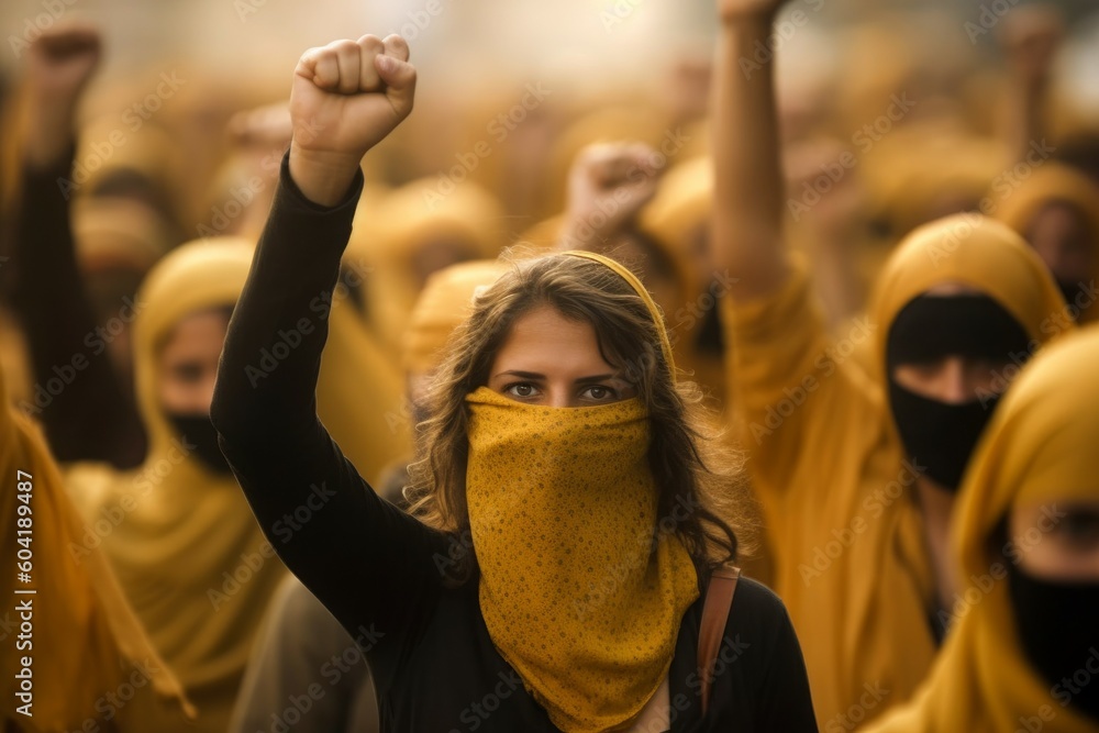 Arab woman protesting at a social rally. AI generated, human enhanced ...
