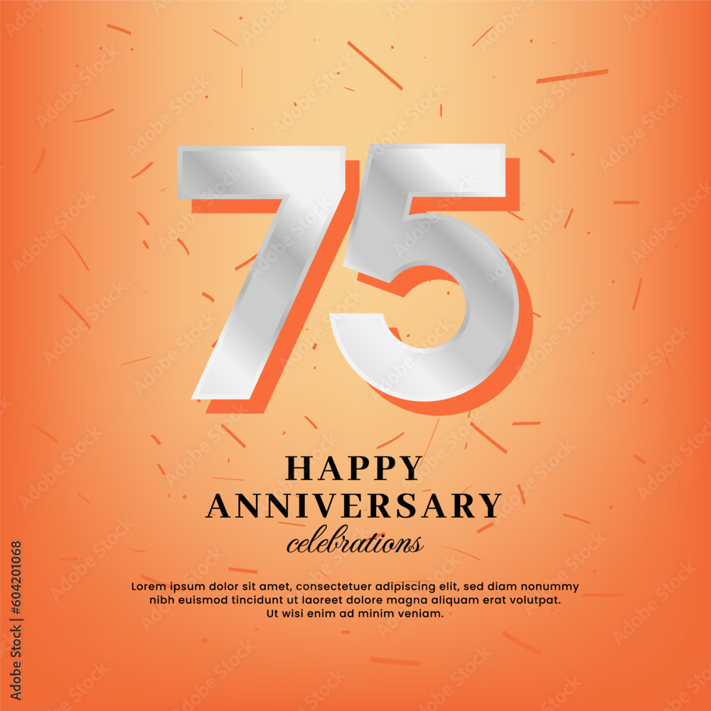 75th anniversary vector template with a white number and confetti ...