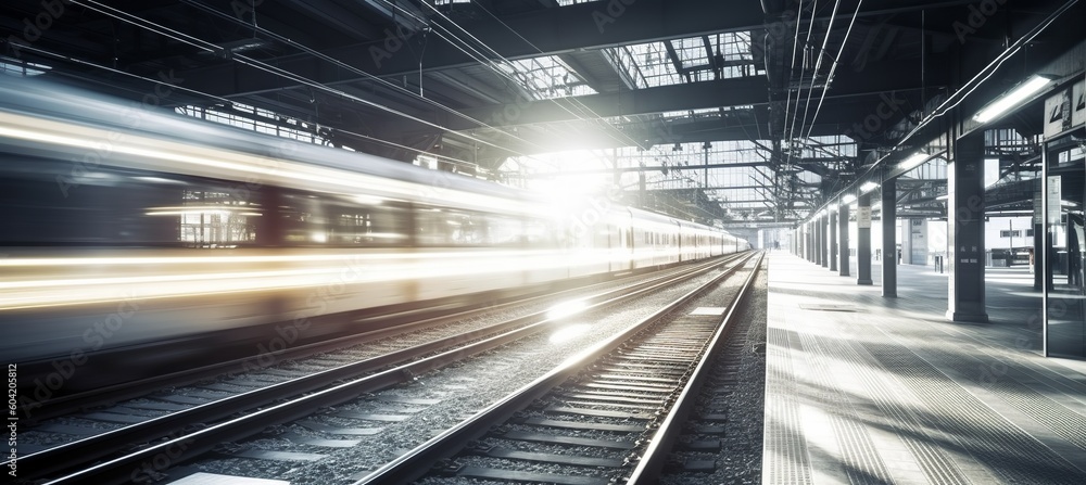 Public train station with motion blur effect background. Generative AI ...