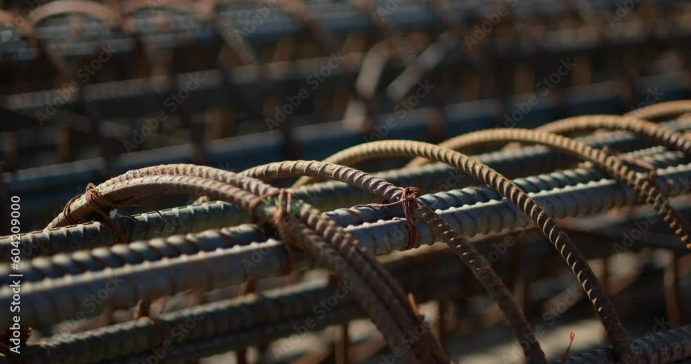 At the heart of a major project's construction site, circular rebar ...