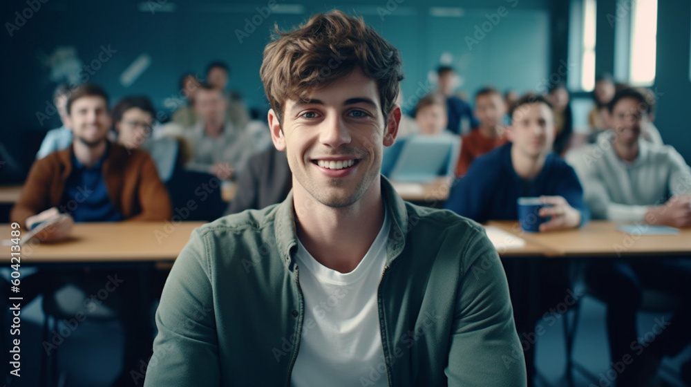 young adult man, school classroom, teaching and training, school ...