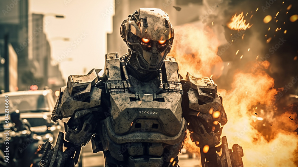 scary robot is a weapon in war, soldiers robot, war machine, humanoid ...