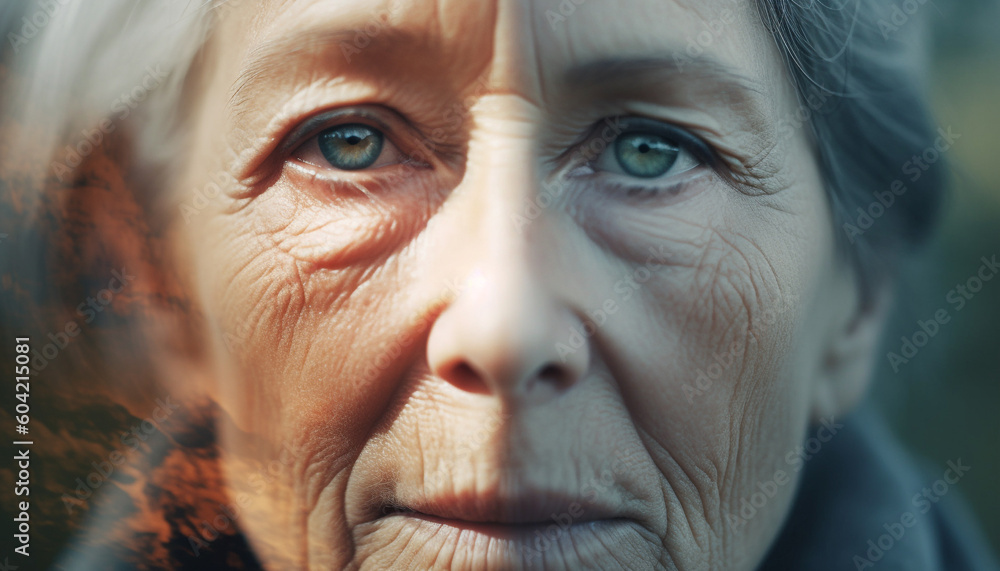 Serene senior woman smiles, embracing aging process with joy generated ...