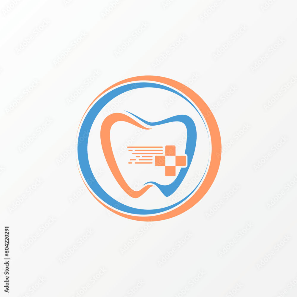 Tooth or teeth dental with speed red cross plus in circle image graphic ...
