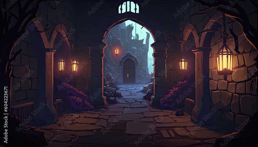 Dark Depths of Despair: An Anime-Style RPG Dungeon Background Stock ...