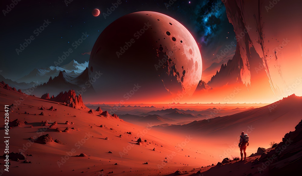 mysterious red planet in deep space,mars landscape red moon supermoon ...