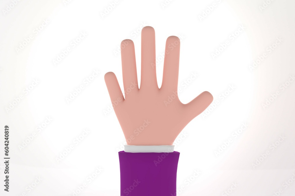 Cartoon hand showing five fingers illustration. Raising hand to greet ...
