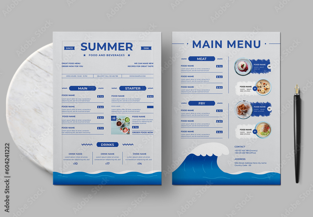 Summer Food Menu Design Layout Stock Template | Adobe Stock