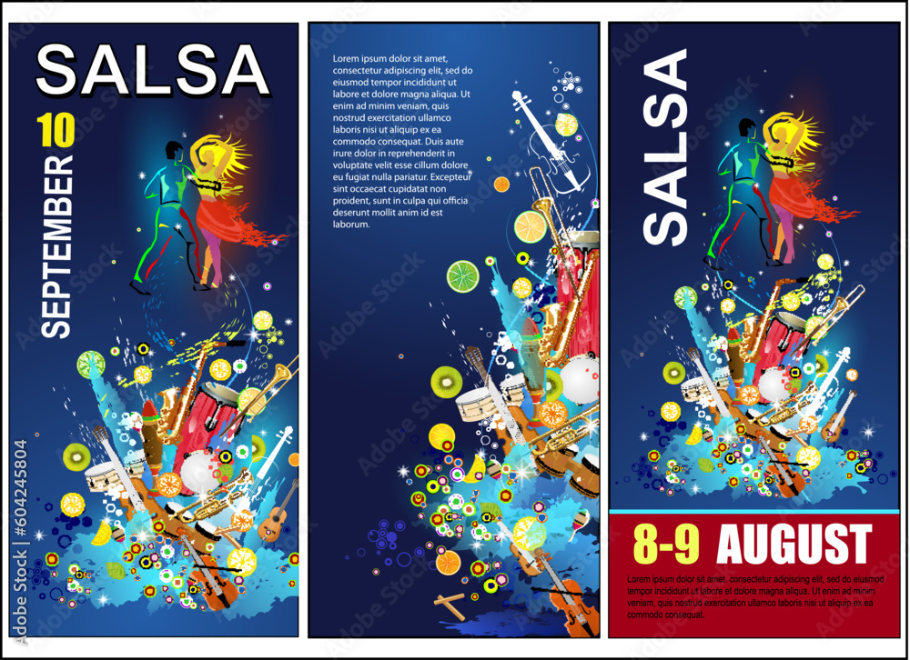 The salsa party poster. The vector background of salsa dance. The salsa ...