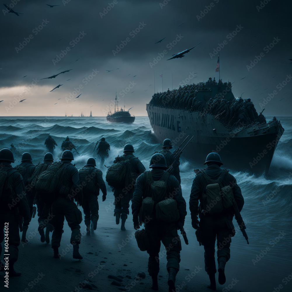 D-Day, Allied troops landing in Normandy in World War II, generative AI ...