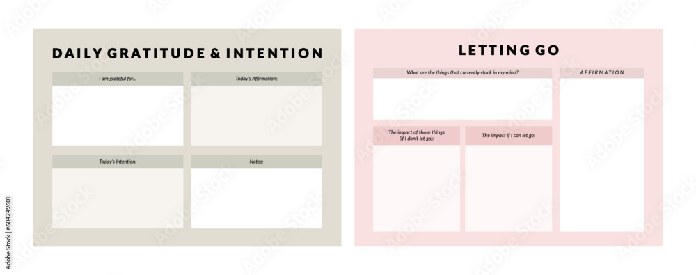 Set of printable vector manifestation, affirmation, gratitude planner ...