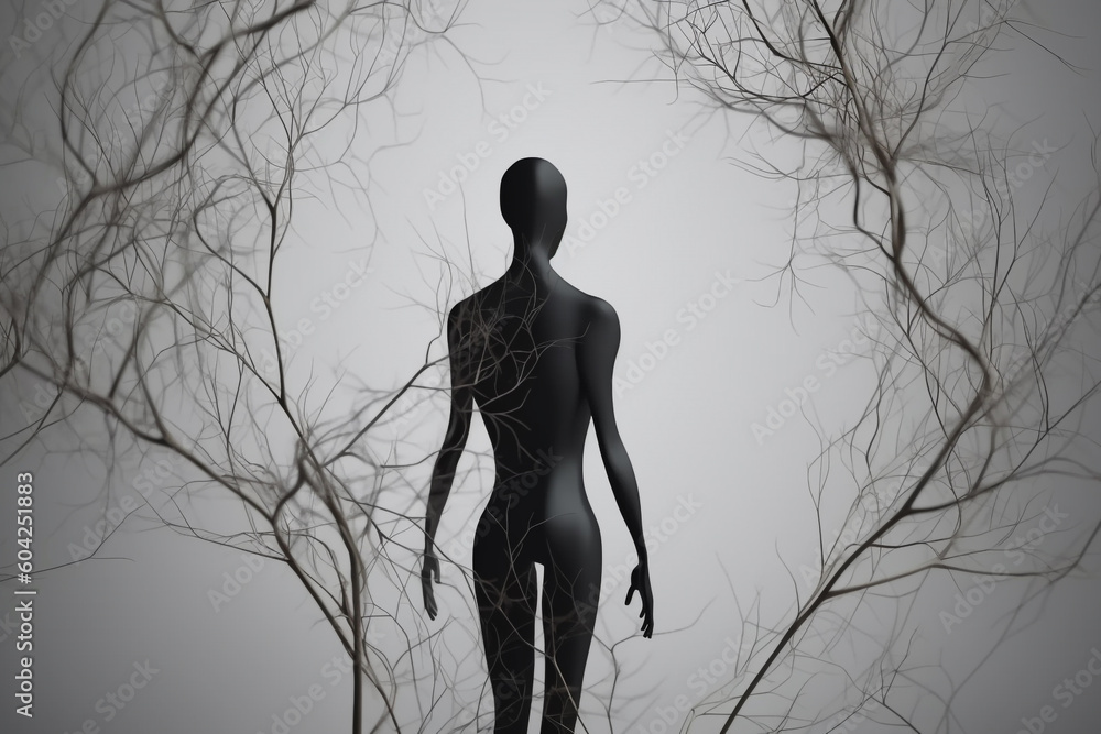 Nature and beauty concept. Beautiful and surreal woman body shape dark ...