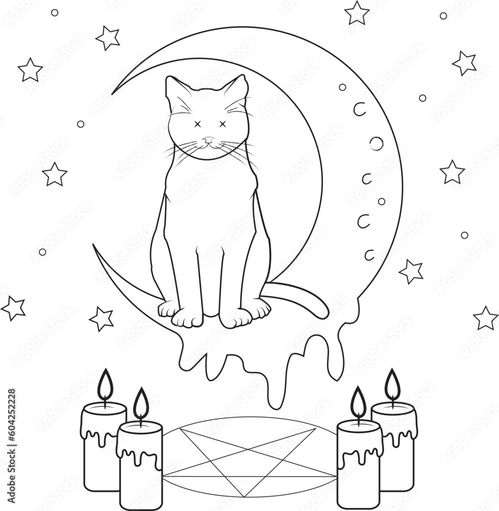 Pastel goth coloring page for children and adults. Hand drawing vector ...