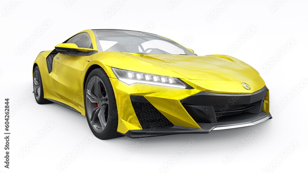 San Diego, USA. March 26, 2023. Yellow Acura NSX Type-S 2022 on a white ...