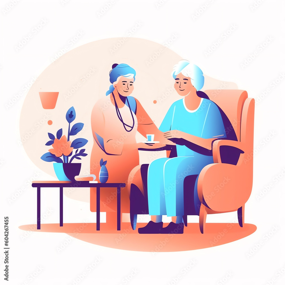 Social workers taking care about seniors people. Vector flat cartoon ...
