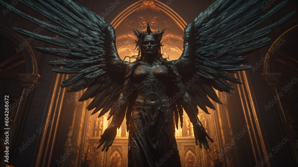 Sinister and grotesque angel. Horror style. Designed using generative ...