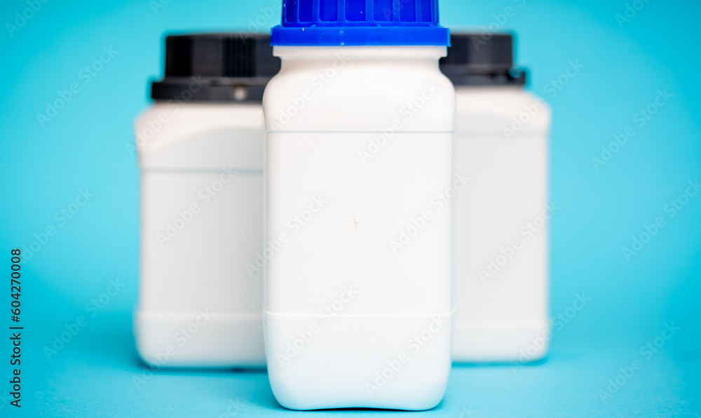 samples of plastic containers for chemical reagents without ...