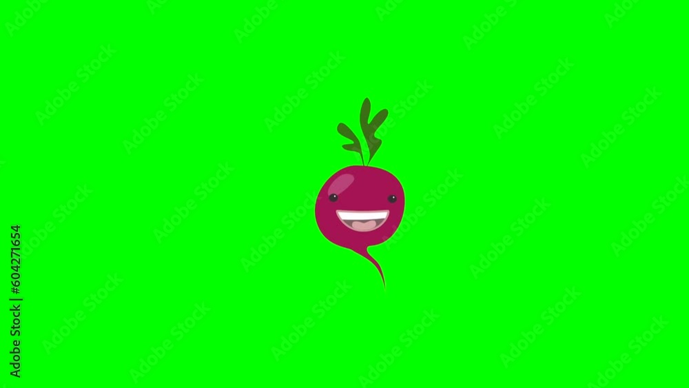 Cartoon talking radish loop with alpha channel. Vegetable animation on ...