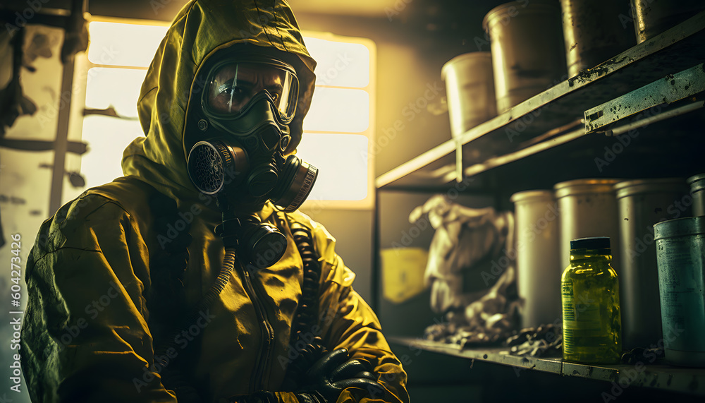 Concept life in apocalypse radioactive war, man in nuclear radiation ...