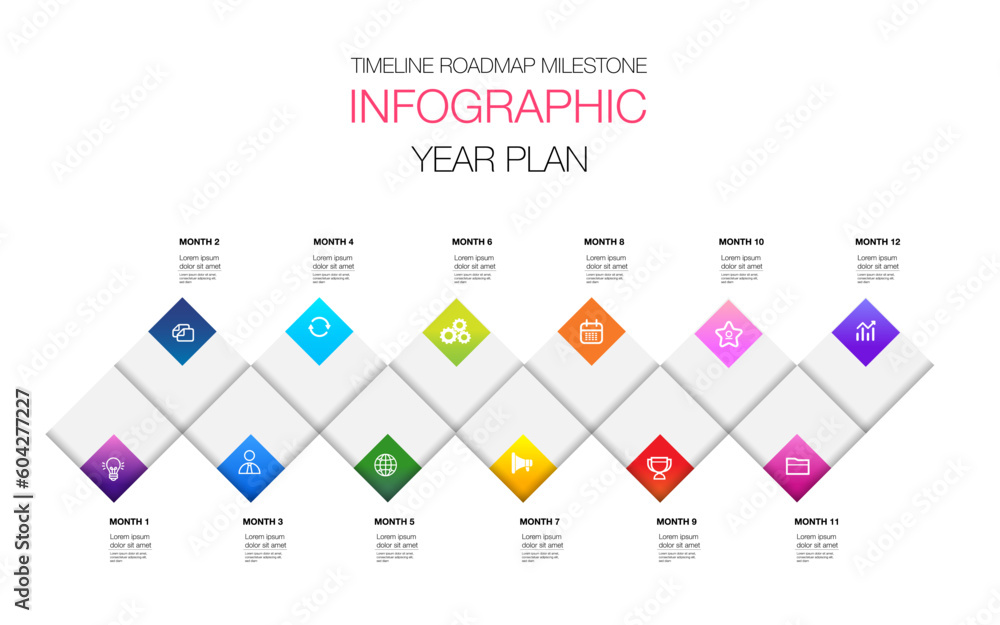 Vetor de Business minimal plan infographic design template twelve ...