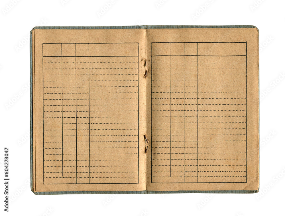 small old notebook with vintage yellow brown paper cloth cover and ...