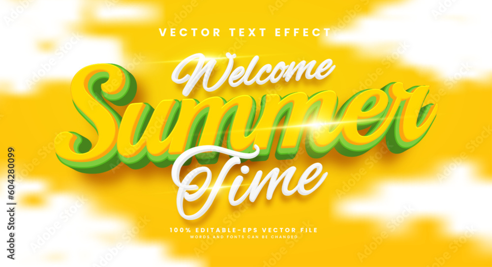 Welcome summer time editable text style effect. Vector text effect ...
