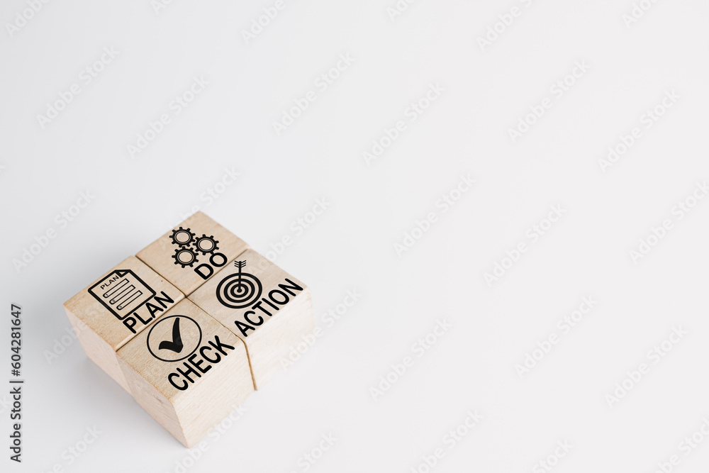 PDCA(Plan Do Check Action) concept.,Wooden cubes with PDCA cycle word ...