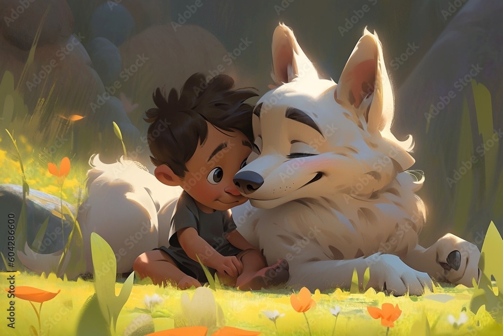 Pretty Anime Characters of a boy and his dog with beautiful eyes ...