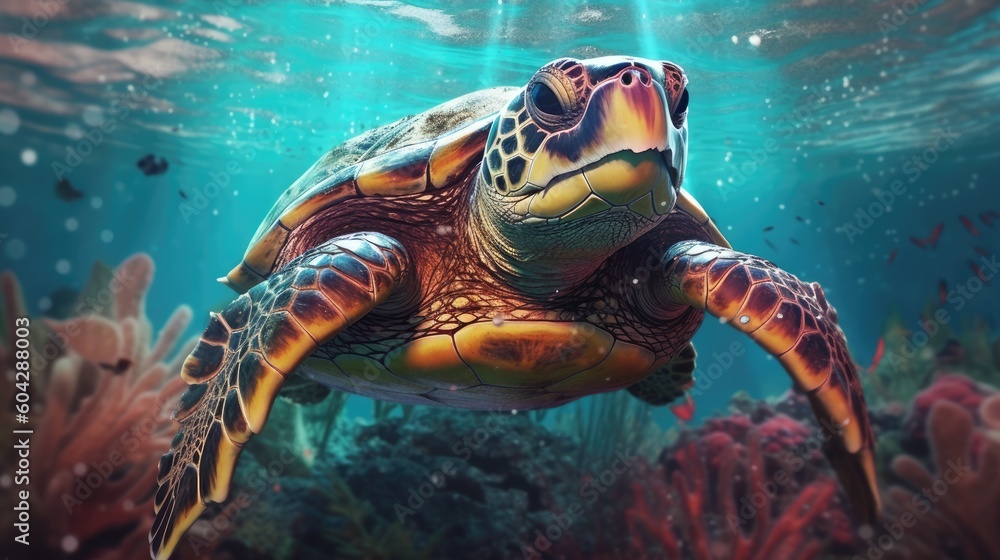 Sea turtle swimming in the Ocean, Digital Illustration, Concept Art ...
