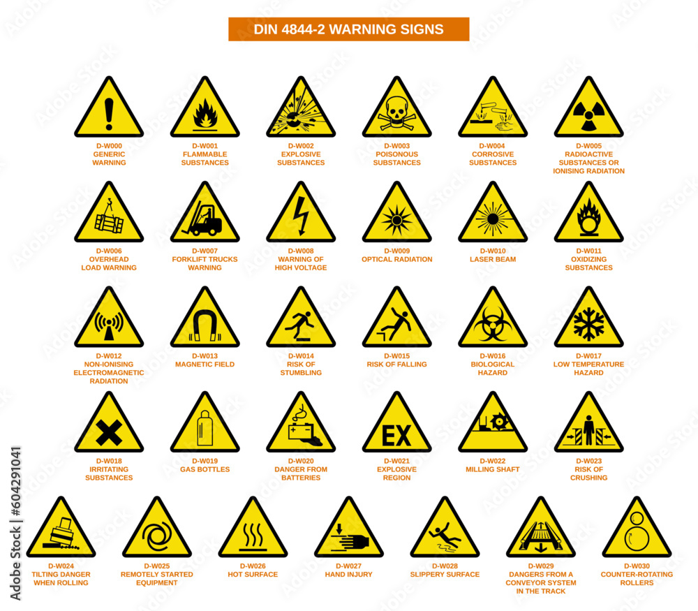 set of din 4844-2 warning signs on white background Stock Vector ...