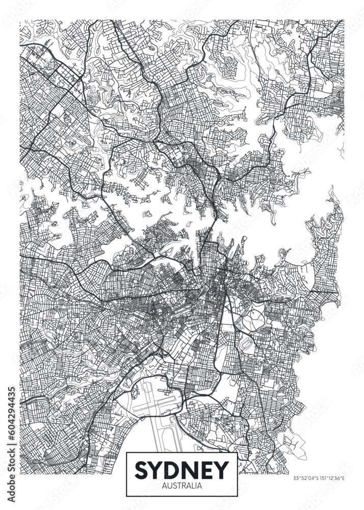 City map Sydney, urban planning travel vector poster design Stock ...