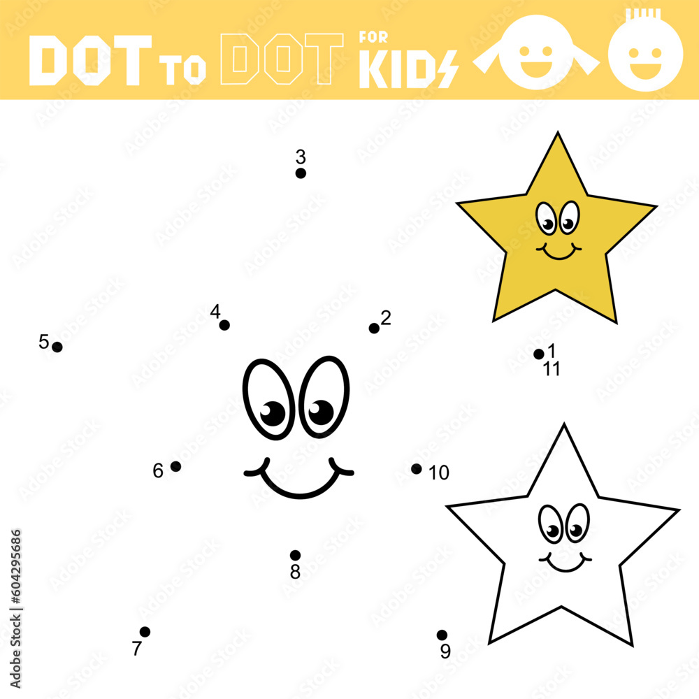 Dot to dot games for kids. Star. Connect the numbers and drawing cute ...