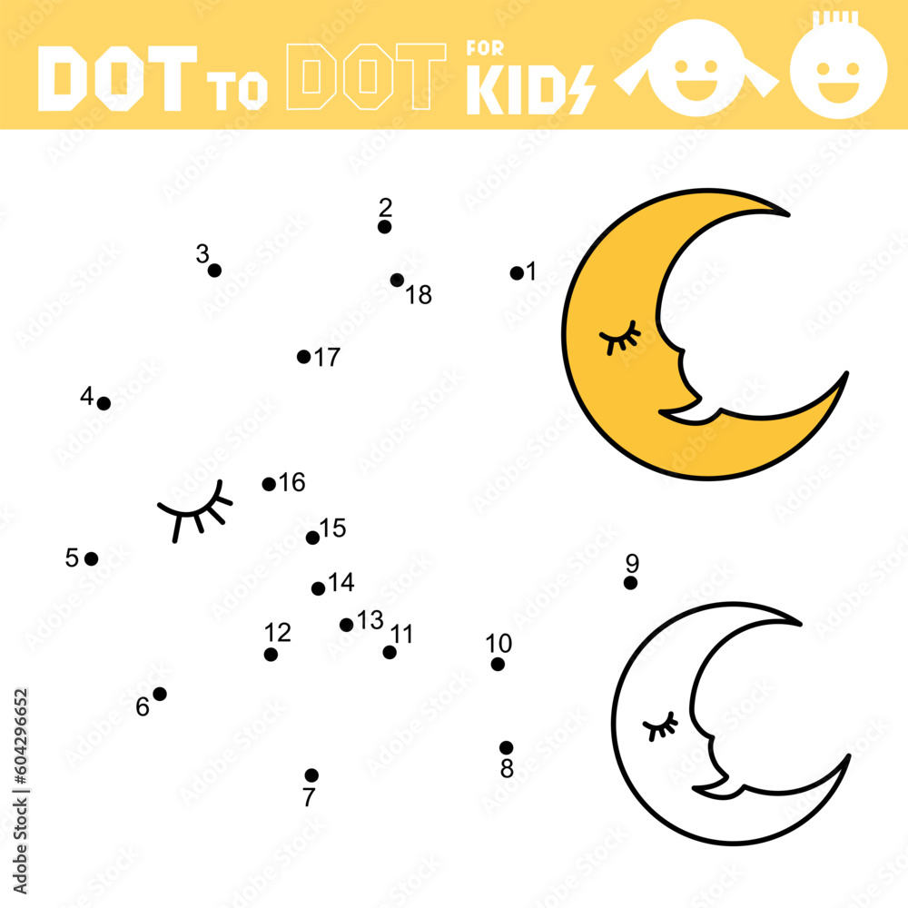 Dot to dot games for kids. Moon. Connect the numbers and drawing moon ...