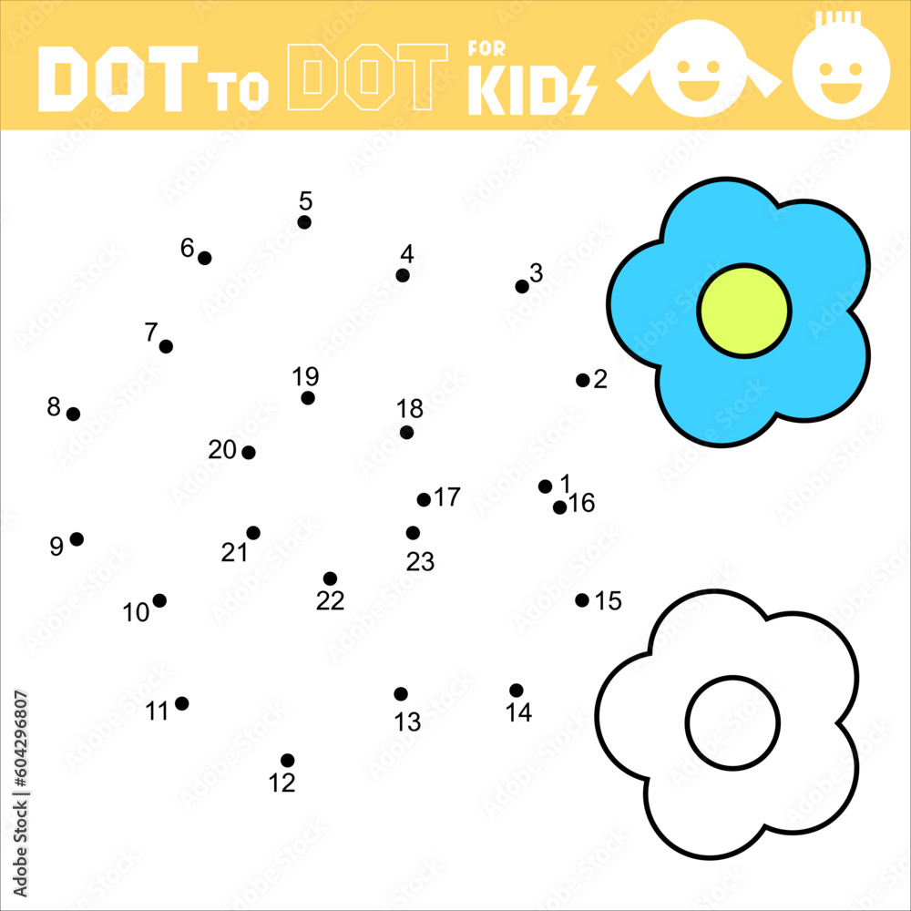 Dot to dot games for kids. Flower. Connect the numbers and drawing ...