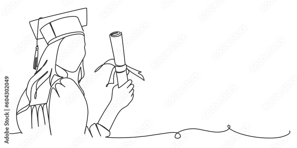 Vetor de Line art illustration of women graduation, graduation women ...