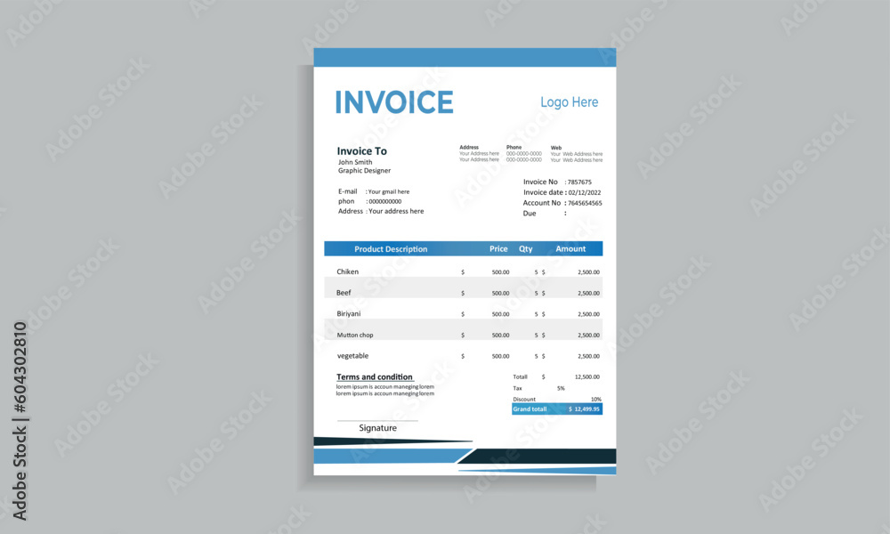 Simple Invoice Layout Stock Vector | Adobe Stock
