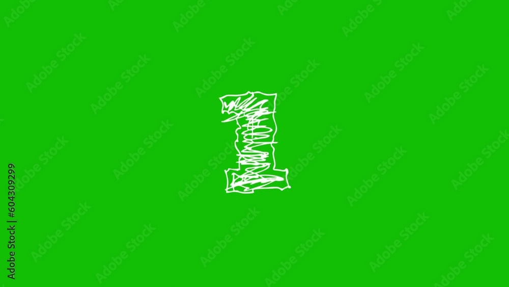 Handwritten number 1 (one) on the green screen background. Doodle-style ...