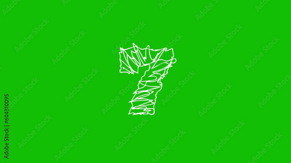 Handwritten number 7 (seven) on the green screen background. Doodle ...