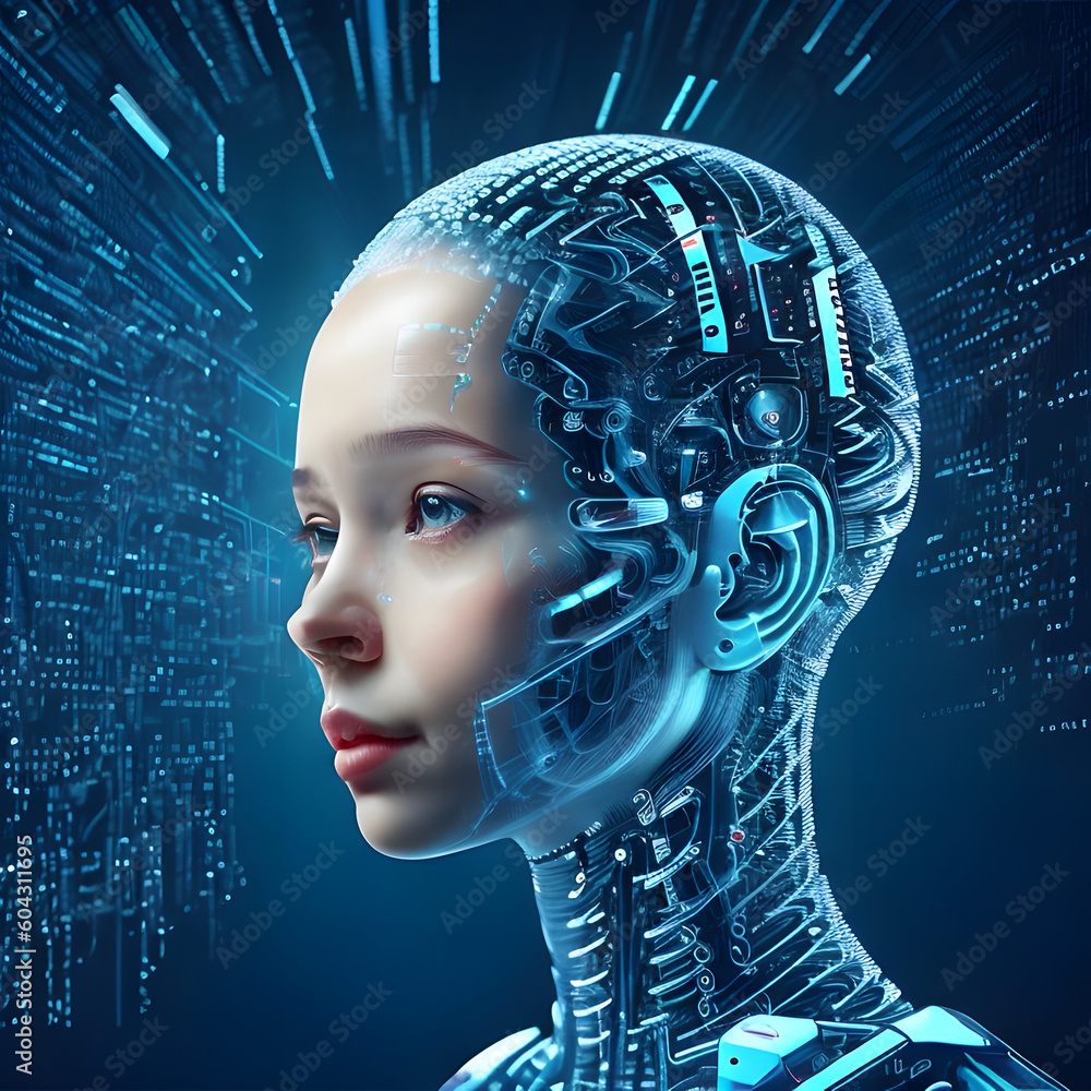 Human robot,example image of artificial intelligence on technological ...