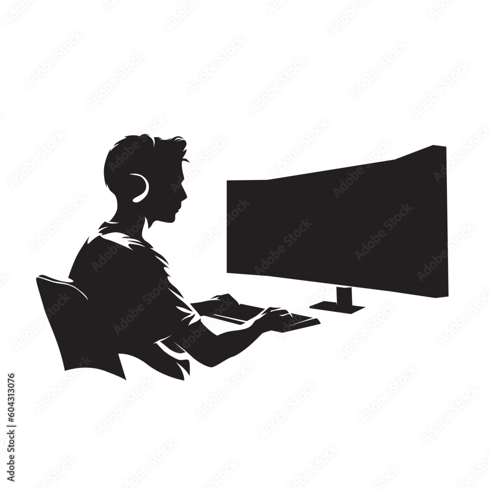 Gaming, esport player sitting on chair and playing computer game ...