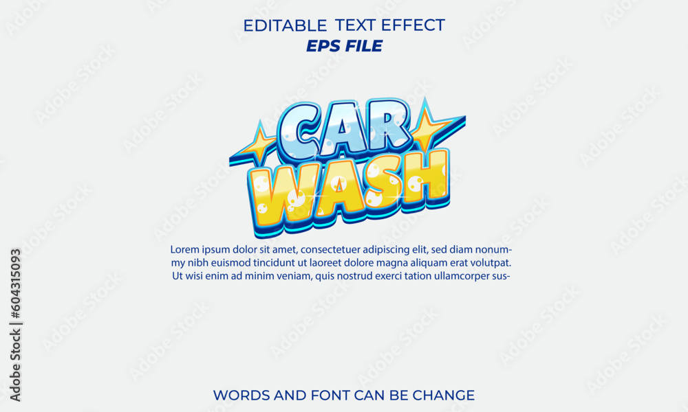 car wash text effect, font editable, typography, 3d text Stock Vector ...