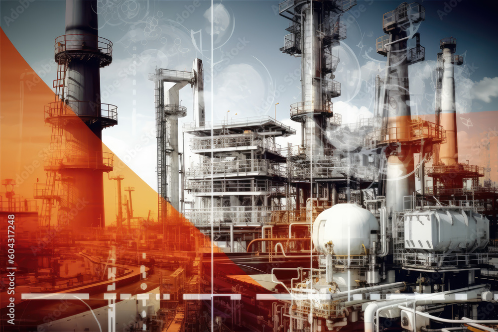 gas and oil industry collage, colour, background, market, innovation ...